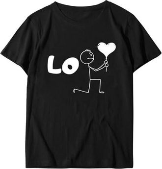 Generic T-shirt d&eacute;contract&eacute; &agrave; manches courtes et col rond pour femme avec imprim&eacute; de No&euml;l pour la Saint-Valentin 2026, Noir, XXL