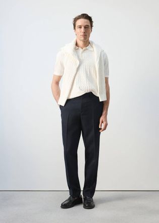 Mango Polo maille torsad&eacute;e 100 % coton blanc cass&eacute; - Homme - XXL - MANGO MAN
