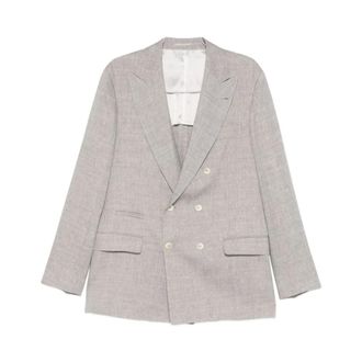 Brunello Cucinelli Homme, Costumes, Gris, Taille: 2XL Giacca in maglia doppiopetto