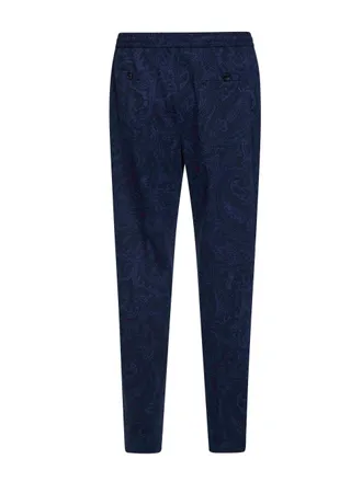 Etro Mens Blue Paisley-Pattern Seersucker Jogger Trousers Polyester