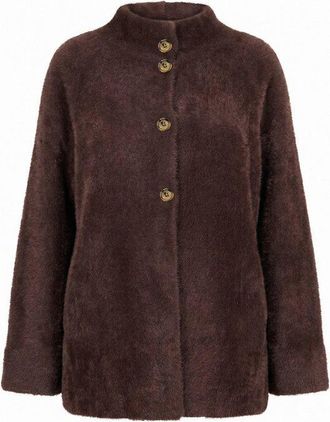 Ulla Popken Strickjacke Flausch-Strickjacke A-Linie Stehkragen Langarm
