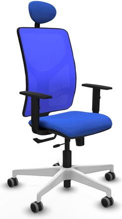 Piqueras y Crespo Blauer Schreibtischstuhl mit 1D-Armen, h&ouml;henverstellbare Lendenwirbelst&uuml;tze und festes Kopfteil, ausgestattet mit Syncro/Traslack und Schneideschaum, 