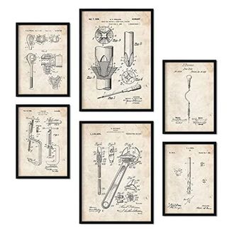 Nacnic Ensemble de 6 affiches de brevets Outils de construction 1. Illustrations de brevets r&eacute;tro pour votre maison. D&eacute;coration int&eacute;rieure de style vintage. 