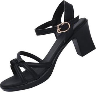 Generic Sandales dété en liège avec boucle à bout ouvert et talon haut pour femme exotique, Noir, 4 UK 3X-Narrow