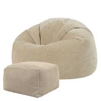 Icon Brand Kingston Pouf Velours Côtelé avec Tabouret, Pouf Poire avec Remplissage, Fauteuil Salon Confortable, Fauteuil Chambre, Meuble Salon, Decoration Chambr