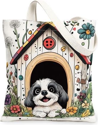 Generic Spring Shih Tzu Sac fourre-tout en toile pour faire du shopping 33 x 38,1 cm, niche amusante pour chiot, sac d&eacute;picerie r&eacute;utilisable, sac d&eacute;picerie pou
