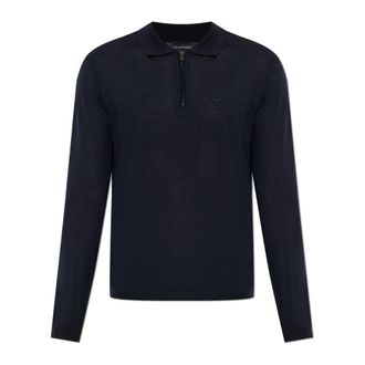 Emporio Armani Woll-Rollkragenpullover mit gesticktem Logo - - Knitwear - Herren - Blau - S