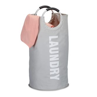 Relaxdays 100 l, grau Faltbarer Wäschekorb, mit Henkel, leicht, tragbar, 60 l Volumen, runder Wäschesammler, HxØ: 70 x 38 cm, 600 D Oxford Polyester, Aluminium,