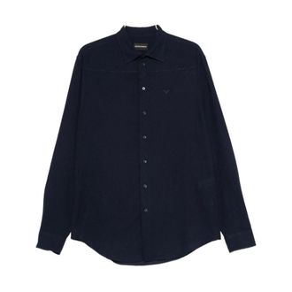 Emporio Armani Homme, Chemises, Bleu, Taille: 42 FR Chemise &agrave; manches longues boutonn&eacute;e