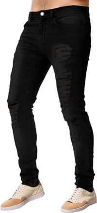 Generic Jean Homme Jeans Homme Jean Homme Regular Confortable Classique Slim Stretch Genoux D&eacute;chir&eacute;s Jambe Fusel&eacute;e - Confort Optimal avec Touche Fashion pour 