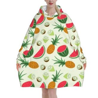 Generic Couverture &agrave; capuche portable, motifs past&egrave;que, ananas, kiwi, surdimensionn&eacute;, couverture confortable, douce et chaude en peluche