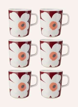 Marimekko 6er-Set Henkelbecher Oiva/Unikko rot