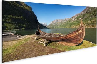 Islandburner Bild auf Leinwand Alte Wikingerboot In Gudvangen Dorf In Der Nähe Von Flam Norwegen Wandbild Poster Kunstdruck Bilder