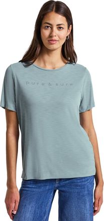 Street One Damen 3227318 Silk-Look Shirt mit Wording, Arona Blue, 38