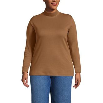 Lands End Stehkragen-Shirt, Damen, Gr&ouml;&szlig;e:52-54 plus, Beige, Baumwolle, by Lands End