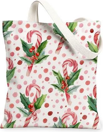 Generic Sacs fourre-tout en toile de vacances, motif canne &agrave; sucre dorge, sacs de courses r&eacute;utilisables, l&eacute;gers et lavables &agrave; l&eacute;paule pour cadeaux, voyage, pl