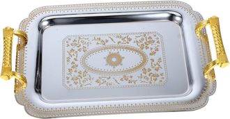 Cabilock 1 Stück Haus Abendessen Küche Tisch Teller Mittagessen Servieren Süßigkeiten mit cm Golden Getränke Kaffee Tablett Brotteller: Rechteckiger Griff Part