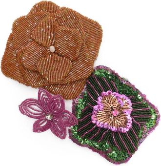 Maliparmi Maliparmi, Femme, Accessoires, Brun, Taille: ONE Size Ensemble de broches Fleurs Pr&eacute;cieuses