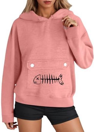 Generic Vestes &agrave; capuche pour femmes 2026 - Doubl&eacute;es en polaire - Col rond - Tendance dautomne - D&eacute;contract&eacute; - Pull &agrave; cordon de serrage, rose, 3XL