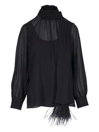 Akris feather-trim pussy-bow blouse - Schwarz