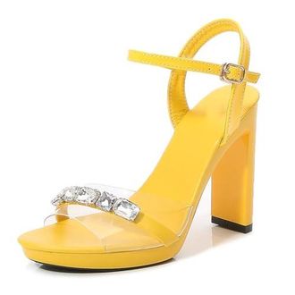 Generic Sandales à talons compensés pour femme - Bout ouvert - Sangle de cheville - Tendance - Strass - Pour fête de mariage, jaune, 41 EU