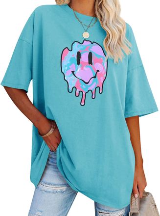 Dresswel Oversize Shirt Damen Lustige Emotionen Druck T-Shirt Kurzarm Rundhals Neuheit Tshirts Sommer Tops Lose Lang Oberteile Bluse f&uuml;r Teenager M&auml;dchen