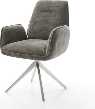 DELIFE Drehstuhl Zoa-Flex Boucl&eacute; Soft Schlamm Kreuzgestell breit Edelstahl 360&deg; drehbar Wippfunktion Taschenfederkern, Esszimmerst&uuml;hle