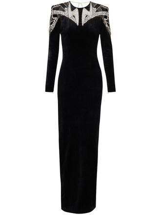 Balmain robe longue brod&eacute;e de sequins &agrave; dos ouvert - Noir