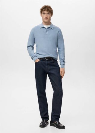 Mango Pull-over polo coton microstructure bleu ciel - Homme - XL - MANGO MAN