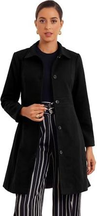 Allegra K Manteaux à Col Revers Femmes Boutonnés Simple à Manches Longues Élégant Caban DHiver Trench-Coat Mi-Long Classique Noir XL