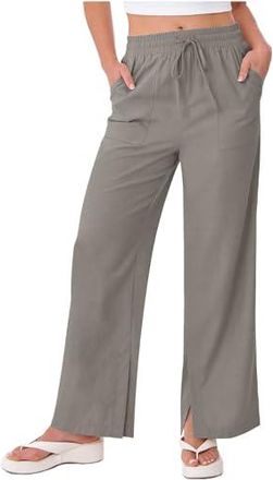 Generic Palazzo Pantalon d&eacute;t&eacute; long en lin pour femme - Taille haute - Pantalon de loisirs - Pantalon en coton et lin - &Eacute;l&eacute;gant - Pantalon d&eacute;t&eacute; l&eacute;ger et a&eacute;r&eacute; -