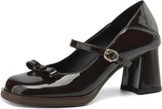 Generic Chaussures Femme Mary Janes Vintage Bout Carré Cuir Verni Semelle Coussinée Noeud Boucle Talons Carrés Semelle Antidérapante Confortables Bureau Quoti