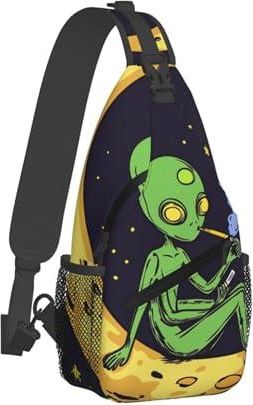 Generic R&eacute;glable Sacoche Tactique Ciel lunaire extraterrestre dr&ocirc;le Sling Sac &agrave; Bandouli&egrave;re Durable Sac Poitrine pour Camping Homme Femme