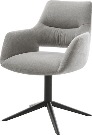 DELIFE Esszimmerstuhl Yago-Flex mit Armlehnen Fu&szlig;kreuz Schwarz Strukturstoff Soft Grau 360&deg; drehbar Wippfunktion Taschenfederkern