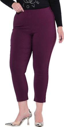 Miamoda Damen gro&szlig;e Gr&ouml;&szlig;en &Uuml;bergr&ouml;&szlig;en Plus Size Bengalin-Hose, Slim Fit, seitliche R&uuml;schenstreifen Brombeere 48 845979845-48