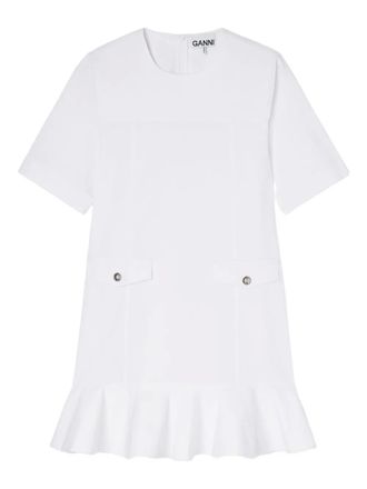 Ganni robe &agrave; poche volant&eacute;e - Blanc