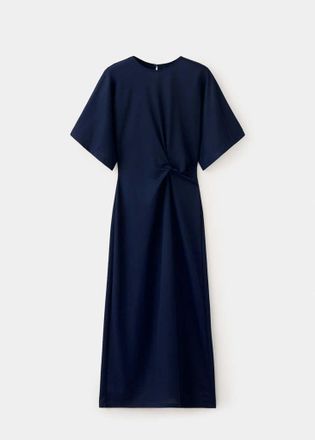 Mango Robe en serg&eacute; avec d&eacute;tail de naud bleu marine - Femme - XXS - MANGO