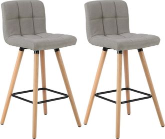 Woltu Barhocker 2er Set Barstuhl Bistrohocker Tresenhocker mit Lehne und Fußstütze Design Stuhl Massivholz Leinen Hellgrau