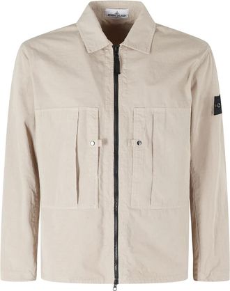 Stone Island Homme, Vestes, Beige, Taille: M Surchemise Zipp&eacute;e Ripstop