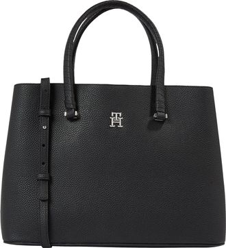 Tommy Hilfiger Damen Tasche Emblem Satchel mit Innentaschen, Schwarz (Black), Onesize