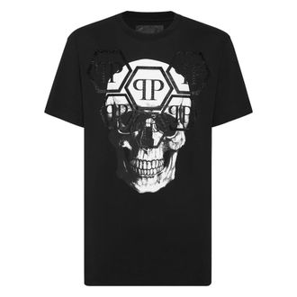Philipp Plein Homme, Tops, Noir, Taille: 2XL T-shirt Round Neck SS Stones Skull