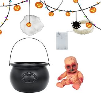 Generico Halloween Cauldron mit Lichtern - Cauldron Halloween-Dekoration | Dunkles Hexenkostüm für Kinder | Schwarzer mit LED-Lichtern | Beängstigende Konstruk