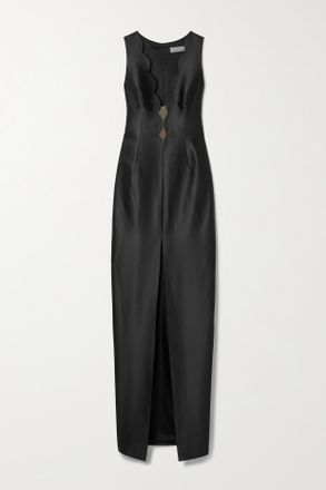 Rasario Robe Aus Satin Mit Wellenkante - Schwarz