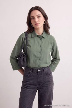 Trendyol Modest Damen Khaki Einfarbig Lang Relaxed Fit Modest Hemden