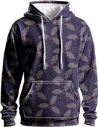 Generic Sweat à capuche de Noël pour homme avec imprimé flocon de neige en 3D, coupe ample, manches longues, pull moche fantaisie solide, pull de Noël amusant