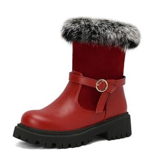 Generic Bottes de neige thermiques pour femme en fausse fourrure &agrave; bout rond et talons &eacute;pais, Rouge, 37.5 EU