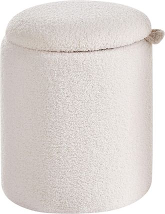 Beliani Pouf mit Stauraum 2er Set Bouclé cremeweiß Sitzhocker rund Teddyfell-Optik Berea