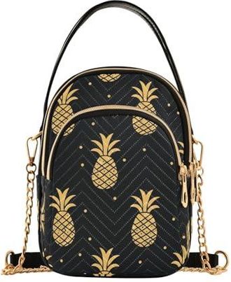 Mnsruu Sac à bandoulière pour femme - Motif ananas doré et noir - Petit sac à bandoulière avec sangle réglable