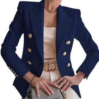 Generic Blazer Femme Business Casual &agrave; Manches Longues, Ouvert sur Le Devant, Coupe Classique, crois&eacute;, Bleu Marine, Taille S, id&eacute;al pour lautomne et Le Bureau