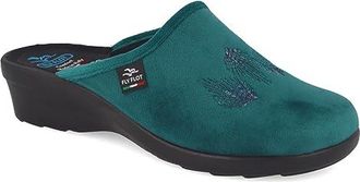 FLY FLOT | Trendy Woman Chaussons femme avec broderie en microfibre douce semelle intérieure en cuir anti-choc, Émeraude, 39 EU